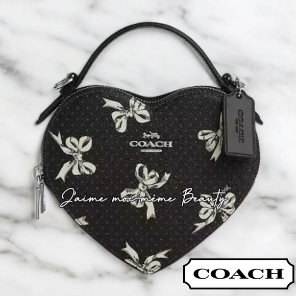 Coach | Bags | Coach Black Silver Bow Print Heartshaped Crossbody Bag ...